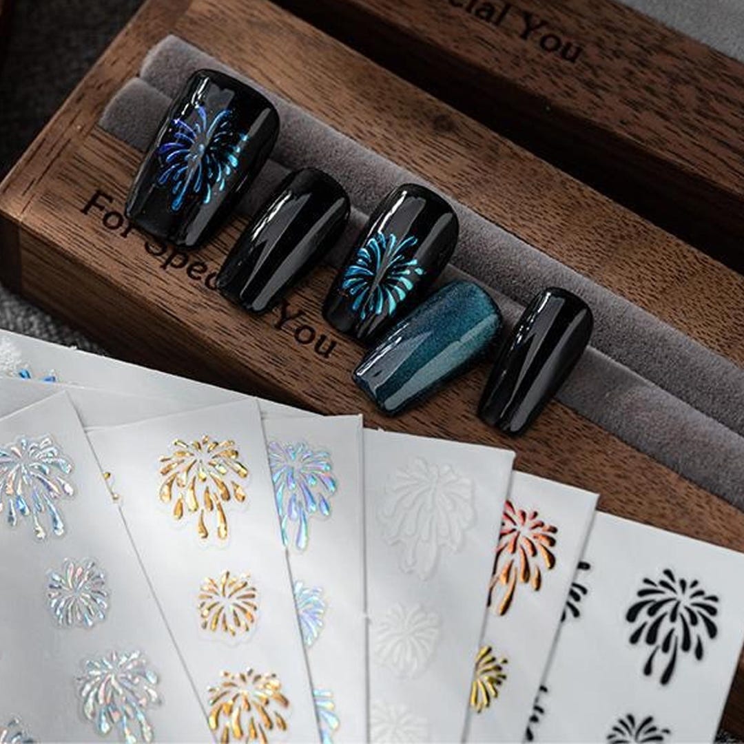 Firework Stickers, Gold/ Silver/ Rainbow Coloured/ White/ Black Nail ...