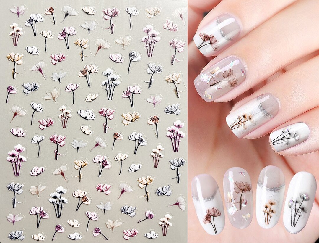 Wildflowers Nail Art Bullet Journal Sticker Colored Flowers - Etsy