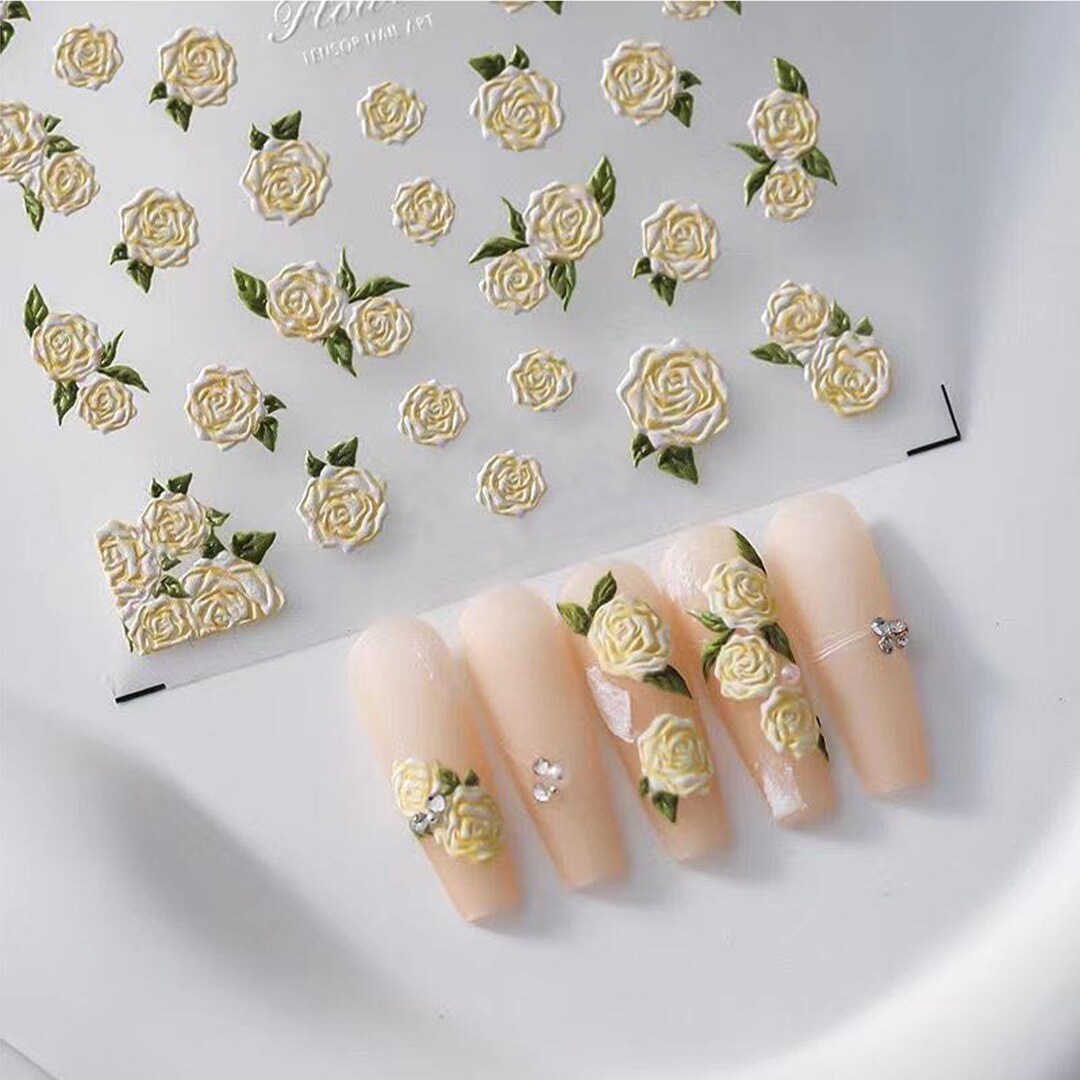 Yellow Rose Nail Stickers Flower Decals Floral Nail - Etsy