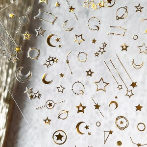 Gold Moon and Star Sticker,hologram Space Galaxy Design Nail Glamour ...