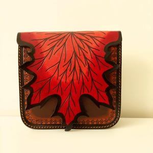 Handmade Orange Sycamore Leaves Leather Crossbody Bag With Engraved ...