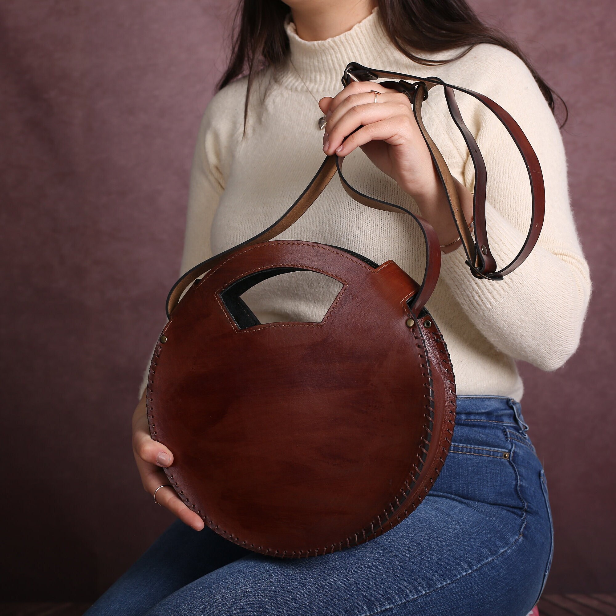 Circle Bag Stylish Handmade Bag for Women Classic Round - Etsy