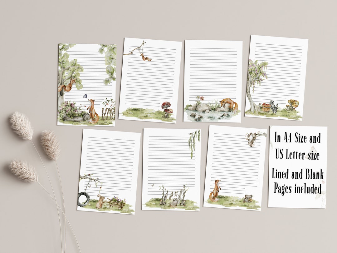 Woodland Stationery, Printable Lined Writing Paper Set, Craft Supply ...