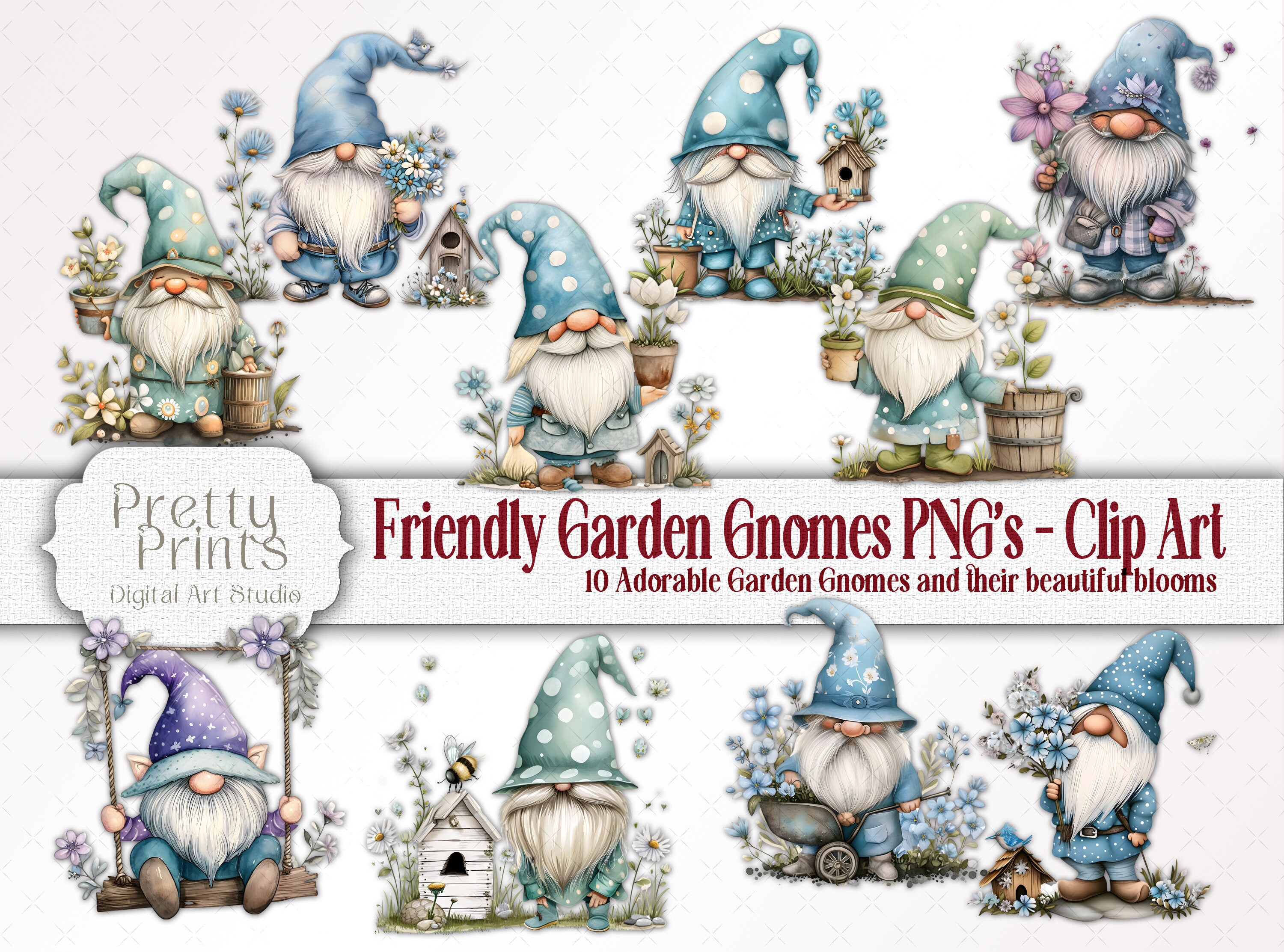 Joyful Garden Gnome PNG Clip Art Bundle, Instant Digital Download ...