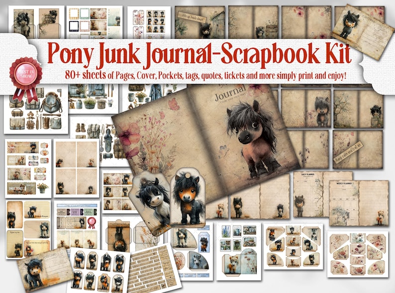 Cute Pony Junk Journal Printable Pack: Fully Loaded Horse Paper Craft ...