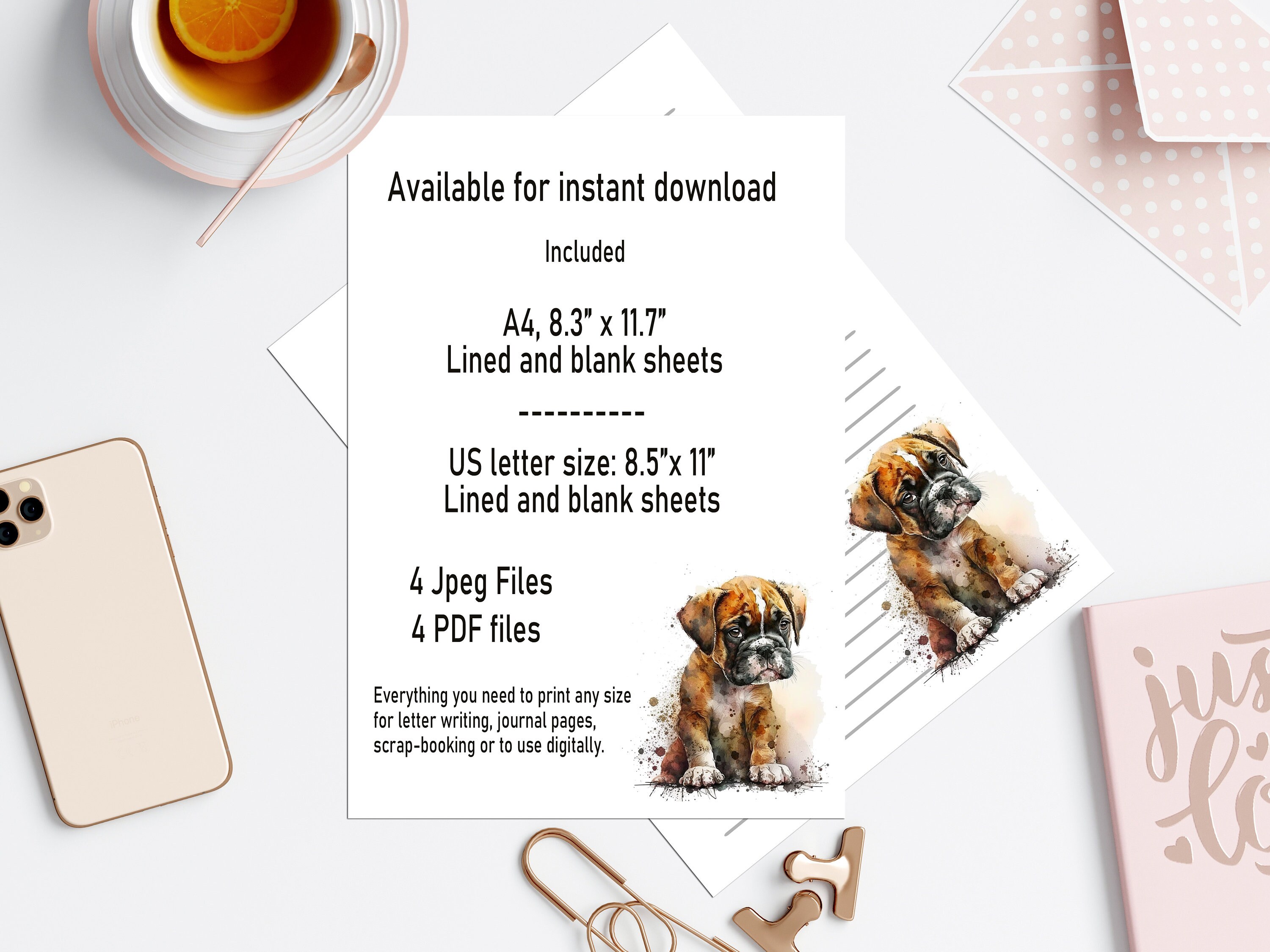 Printable Boxer Stationery Adorable Puppy Prints for Dog Lovers Writing ...