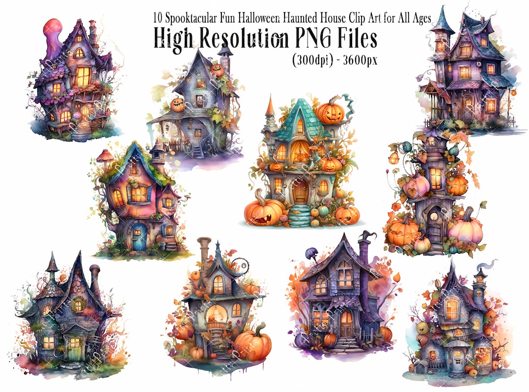 Glorious Halloween Colorful Haunted House Clip Art - Frighfully Large ...