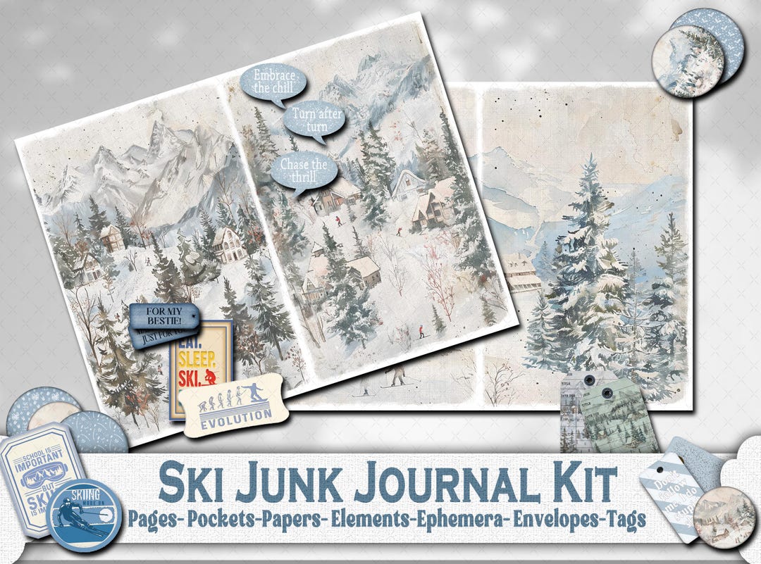 Vintage Ski Hill Junk Journal Kit: Retro Winter Sports Printable ...