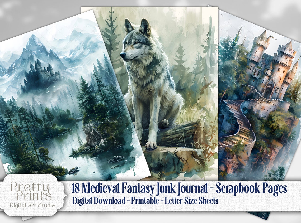 18 Fantasy Junk Journal Pages, Medieval Scrapbook Background, Fantasy ...