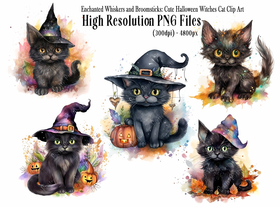 Cute Halloween Witch's Cat Clip Art Cute Hocus Pocus Spooky Large PNG ...