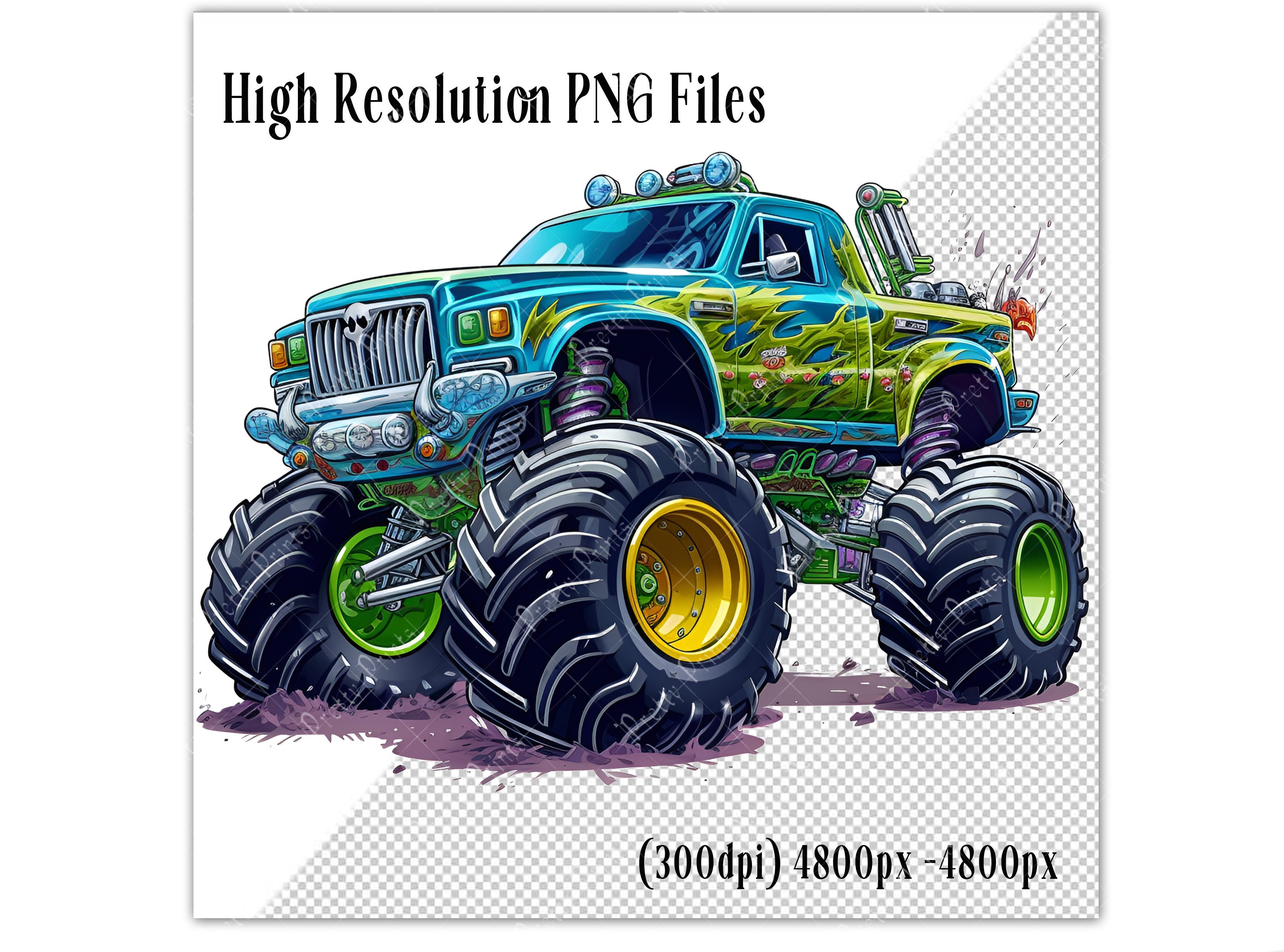 4 Monster Truck Clipart Pngs: Printable Digital Images, Print ...
