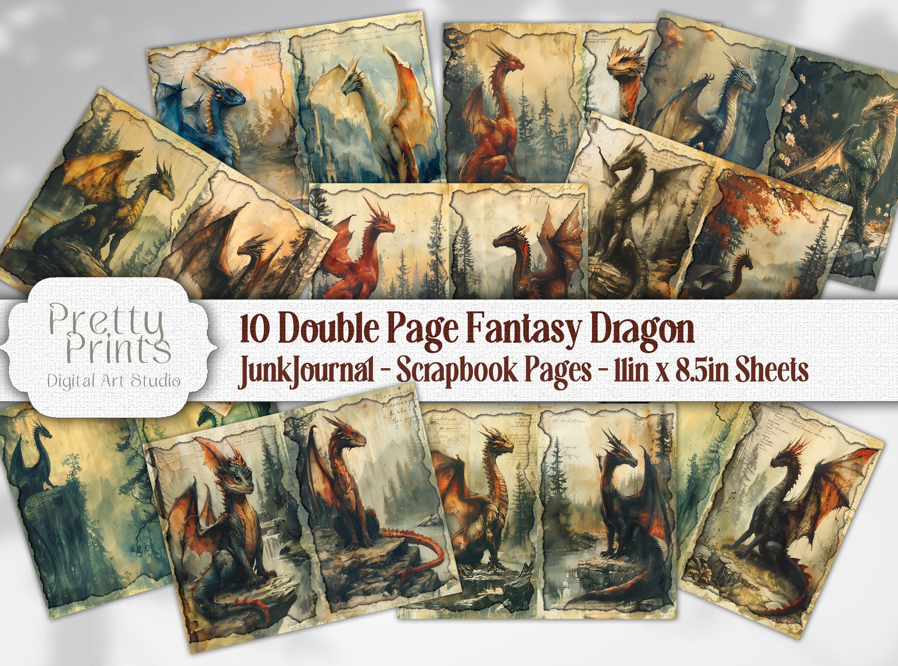 Fantasy Dragons Junk Journal, Medieval Dragon Scrapbook Pages, Fantasy ...