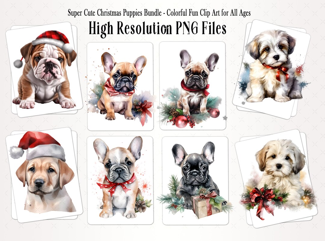 34 Festive Holiday Christmas Puppies, Clip Art Bundle for Dog Lovers ...