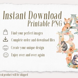 Alphabet Clip Art, Woodland Friends Floral ABC Printable Initial ...