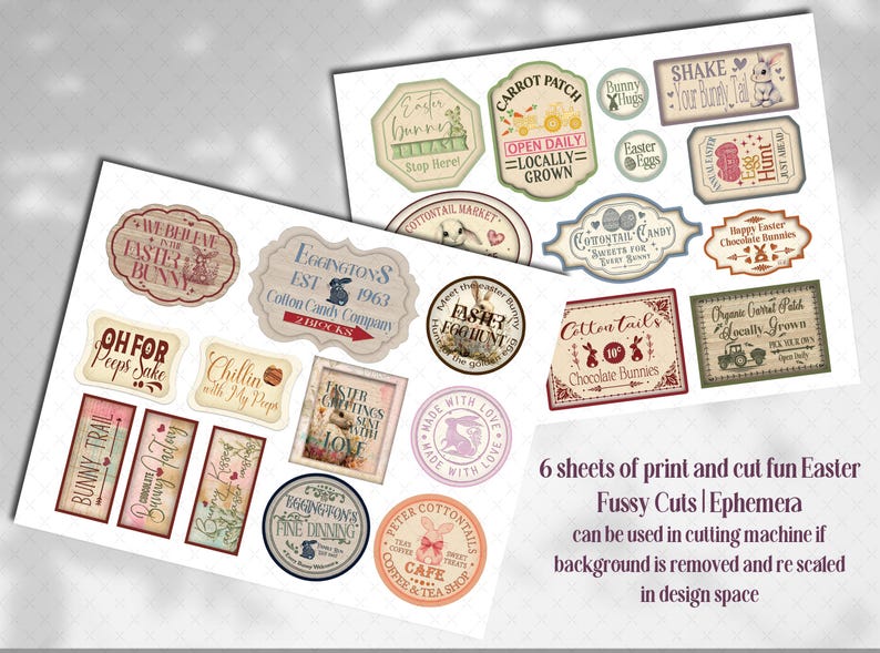 イースター ファジーカット エフェメラ パック：春のジャンクジャーナル ペーパークラフト、ステッカー | 装飾 - 印刷可能なデジタル ...