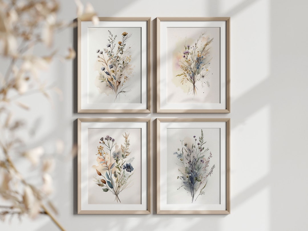 Set of 4 Winter Watercolor Wildflower Prints - Digital Download - Warm ...