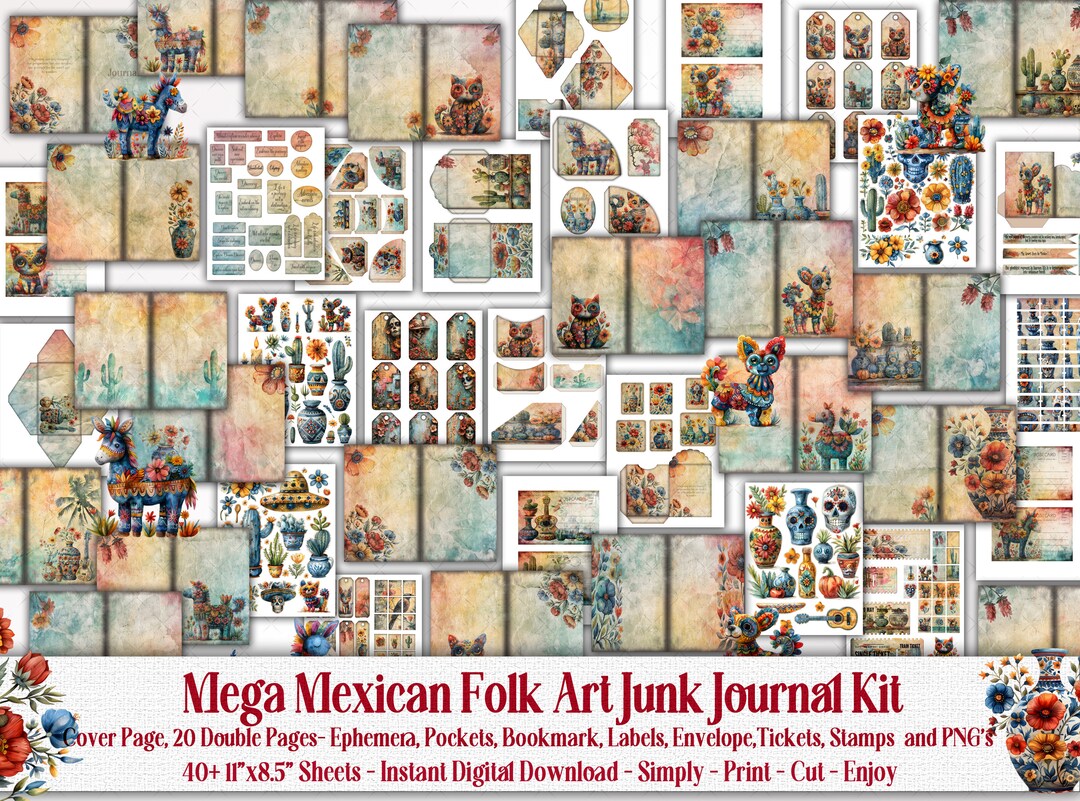 Mexican Folk Art Junk Journal Scrapbook Kit: Mega Bundle Mexico Holiday ...