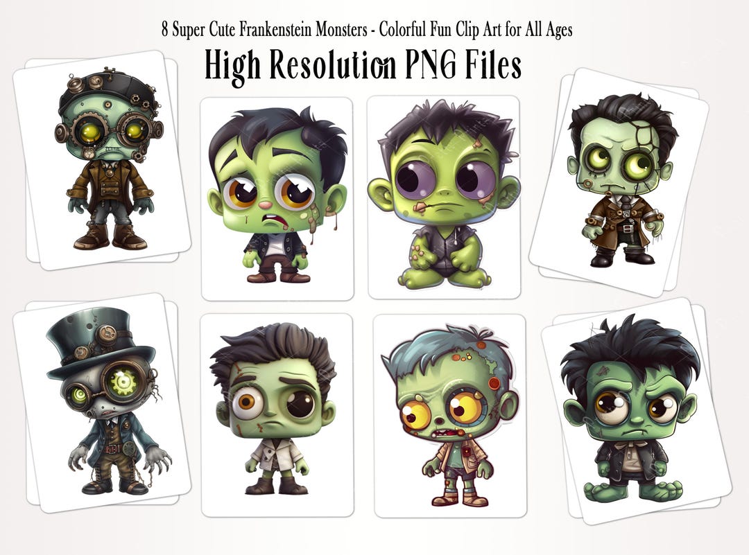 Ghoulish Frankenstein Clip Art: Spooky-cute Monster Mash, Fantasy DIY ...
