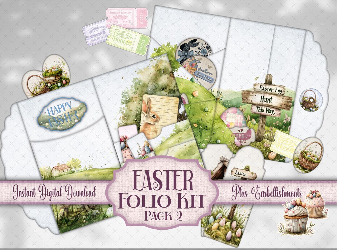 Easter Folio Kit 2 - Junk Journal Printable Easter Egg Ephemera, Card ...