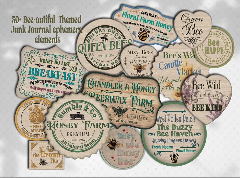 Bee Fussy Cut Signs & Labels: Retro Honey Ephemera Stickers | Junk ...