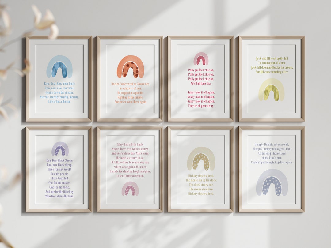 9 Bohemian Nursery Rhyme Posters - Printable Download, Playroom Decor ...