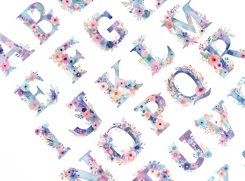 Cute Pink Alphabet Clip Art Full Set of Pngs Floral Initial - Etsy ...