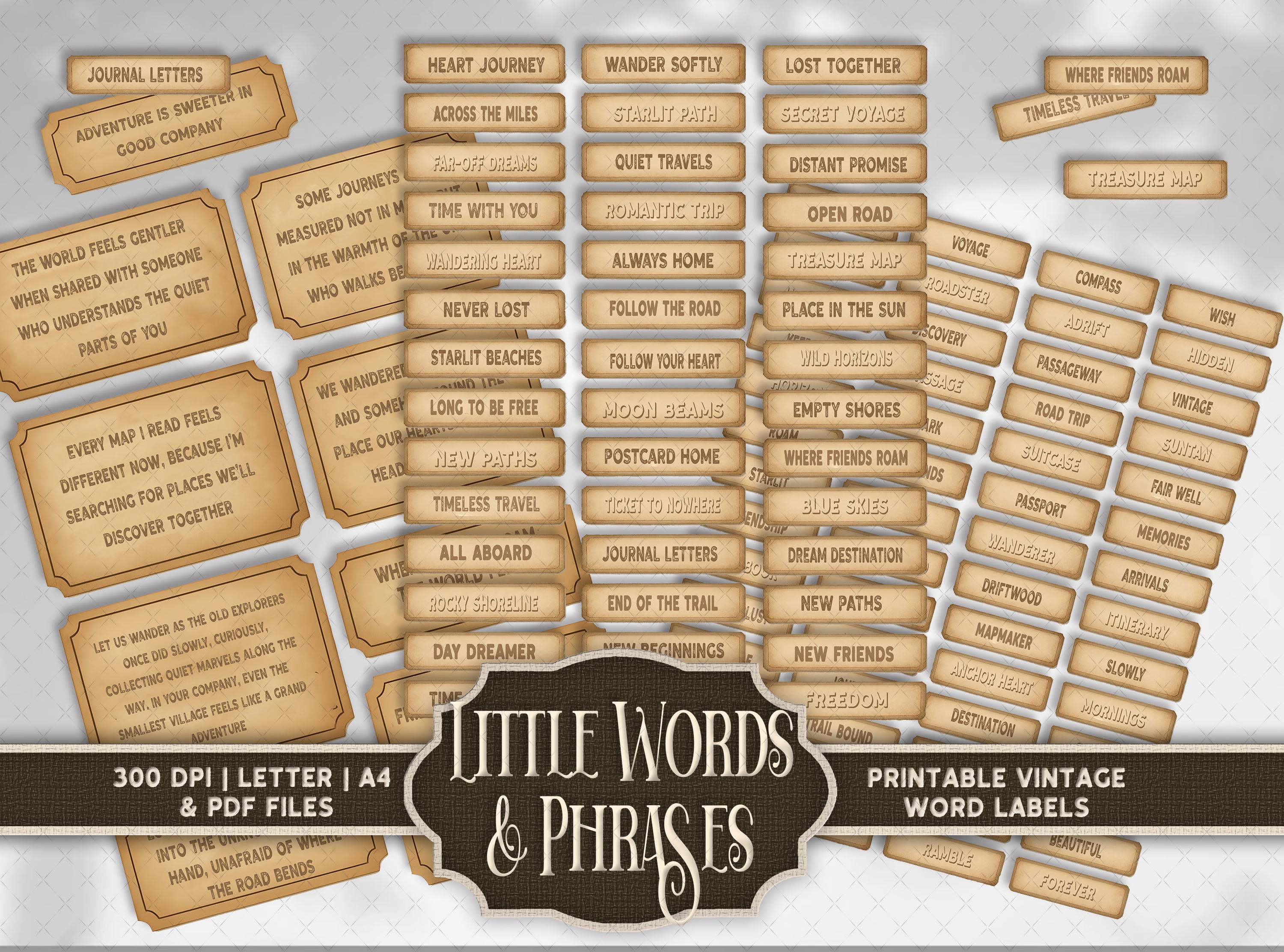 Travel Words & Phrases Labels: Vintage Quote Ephemera for Junk Journal ...