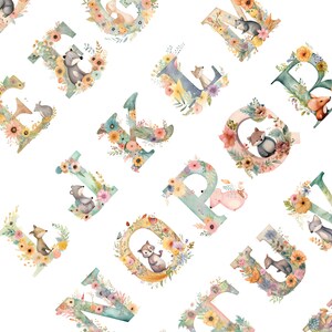 Alphabet Clip Art, Woodland Friends Floral ABC Printable Initial ...