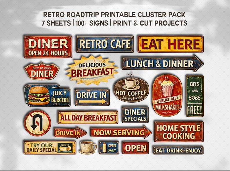 Road Trip Ephemera Signs: Retro Adventure Junk Journal - Scrapbook ...