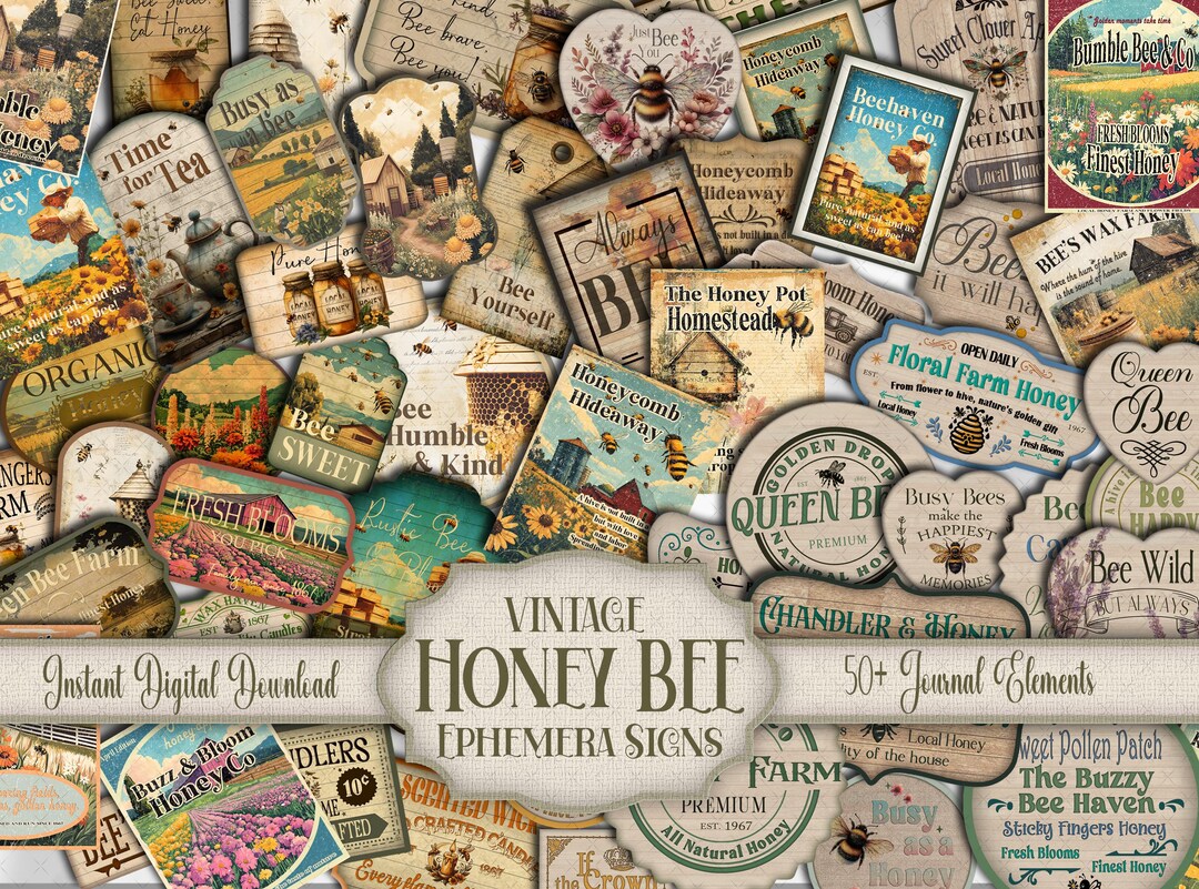 Bee Fussy Cut Signs & Labels: Retro Honey Ephemera Stickers | Junk ...