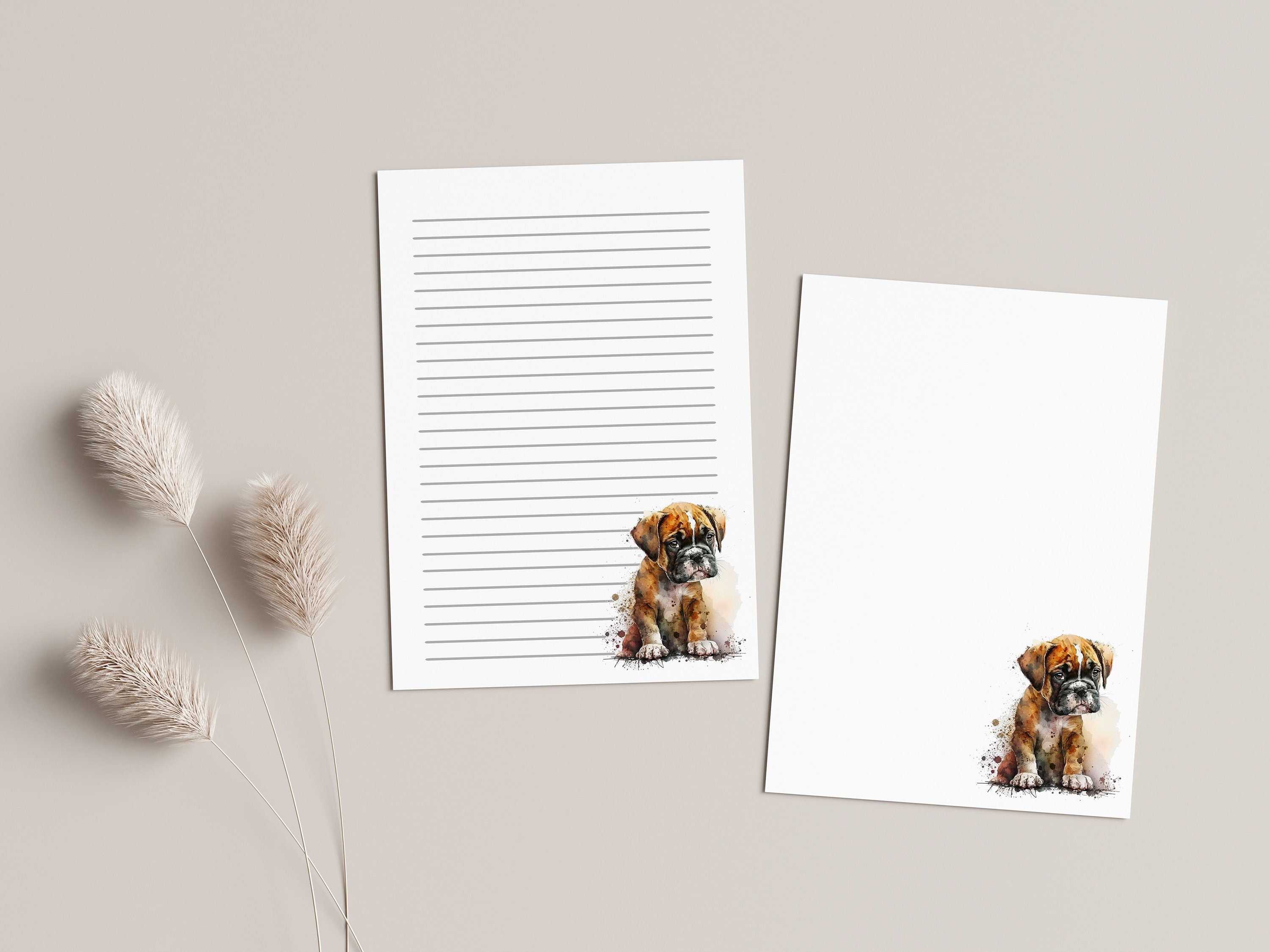 Printable Boxer Stationery Adorable Puppy Prints for Dog Lovers Writing ...