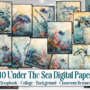 Under the Sea Digital Paper Ocean Life Journal Scrapbook Background ...