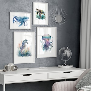 Set of 9 Wonderful Sea Creatures, Marine Life Poster, Whales and ...