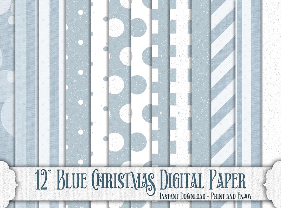 Blue Stripes & Polka Dots Digital Paper: 12" Scrapbook Printable ...