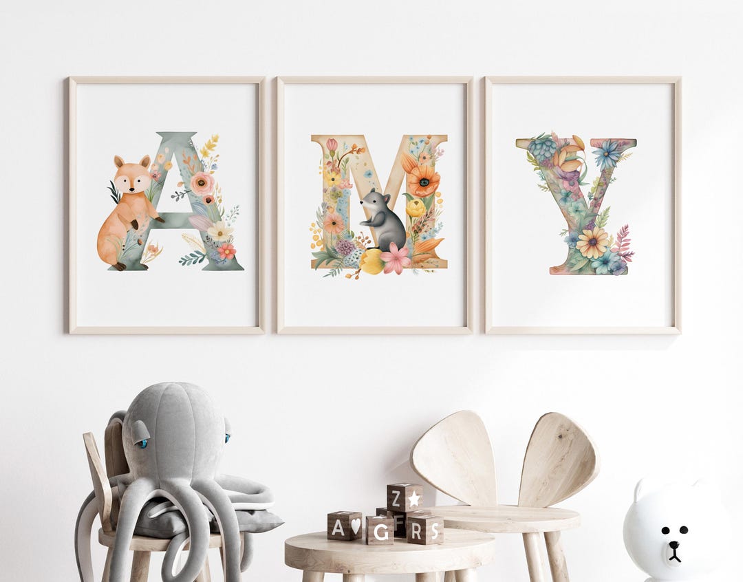 Woodland Friend Alphabet Floral Nursery ABC Prints, Printable 26 ...