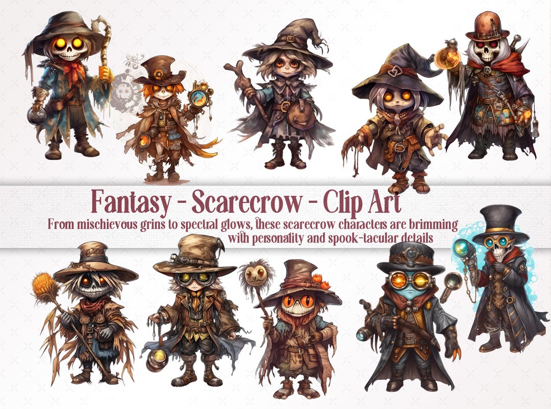Steampunk Halloween Scarecrow Clip Art: Fantasy Pngs - Digital Download ...