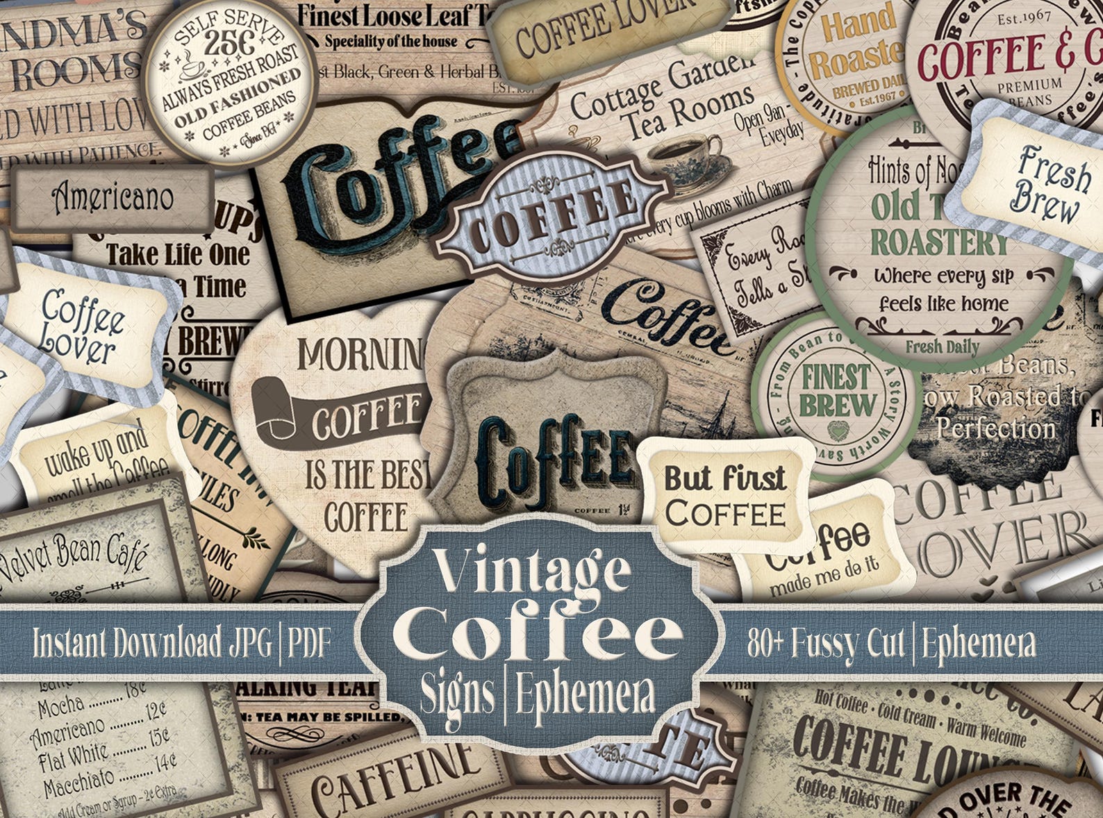 Vintage Coffee Signs Labels: Printable Coffee House Ephemera | Fussy ...