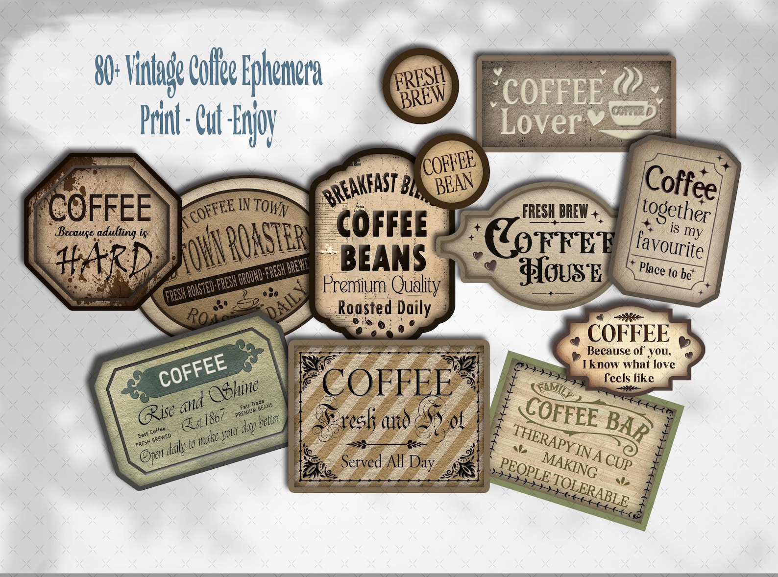 Vintage Coffee Signs Labels: Printable Coffee House Ephemera | Fussy ...