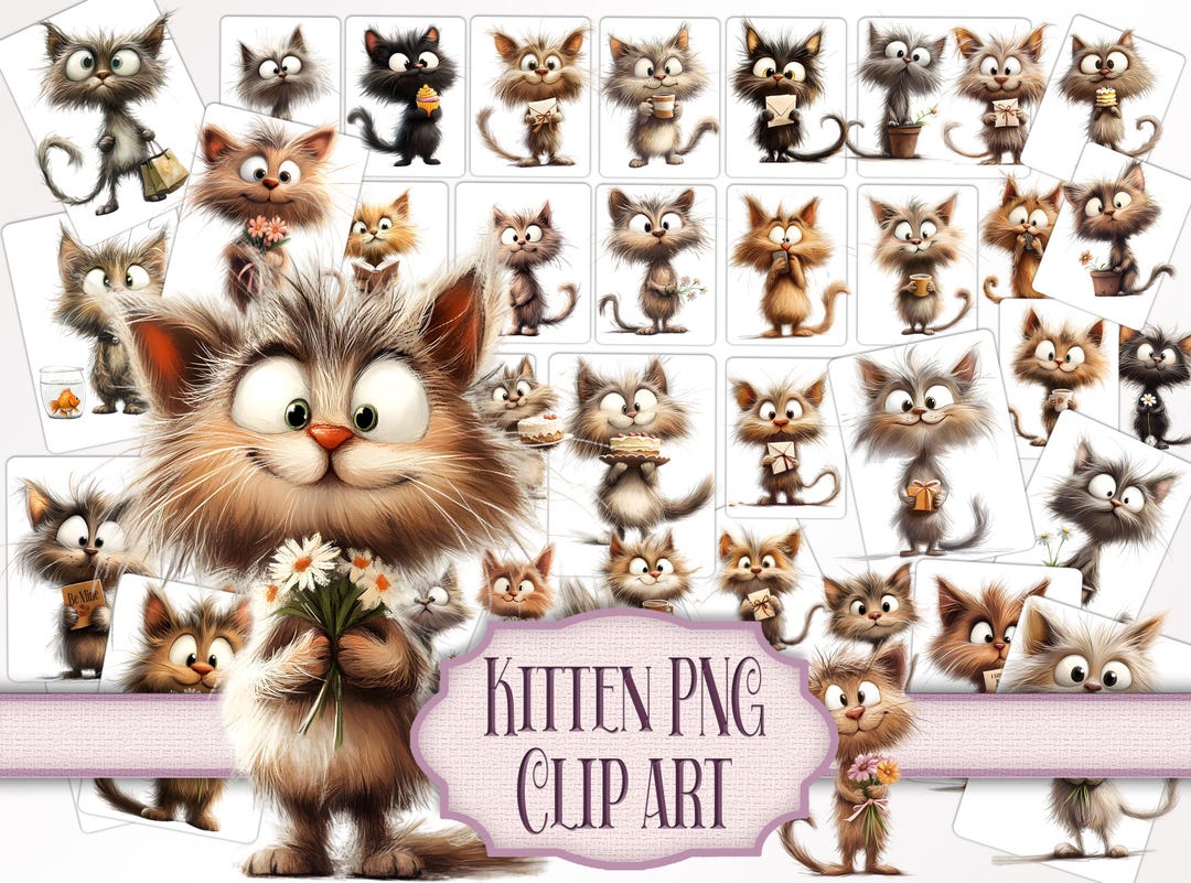 Whimsical Kitty Cat PNG Clip Art: 80 Feline Graphics (digital Download ...