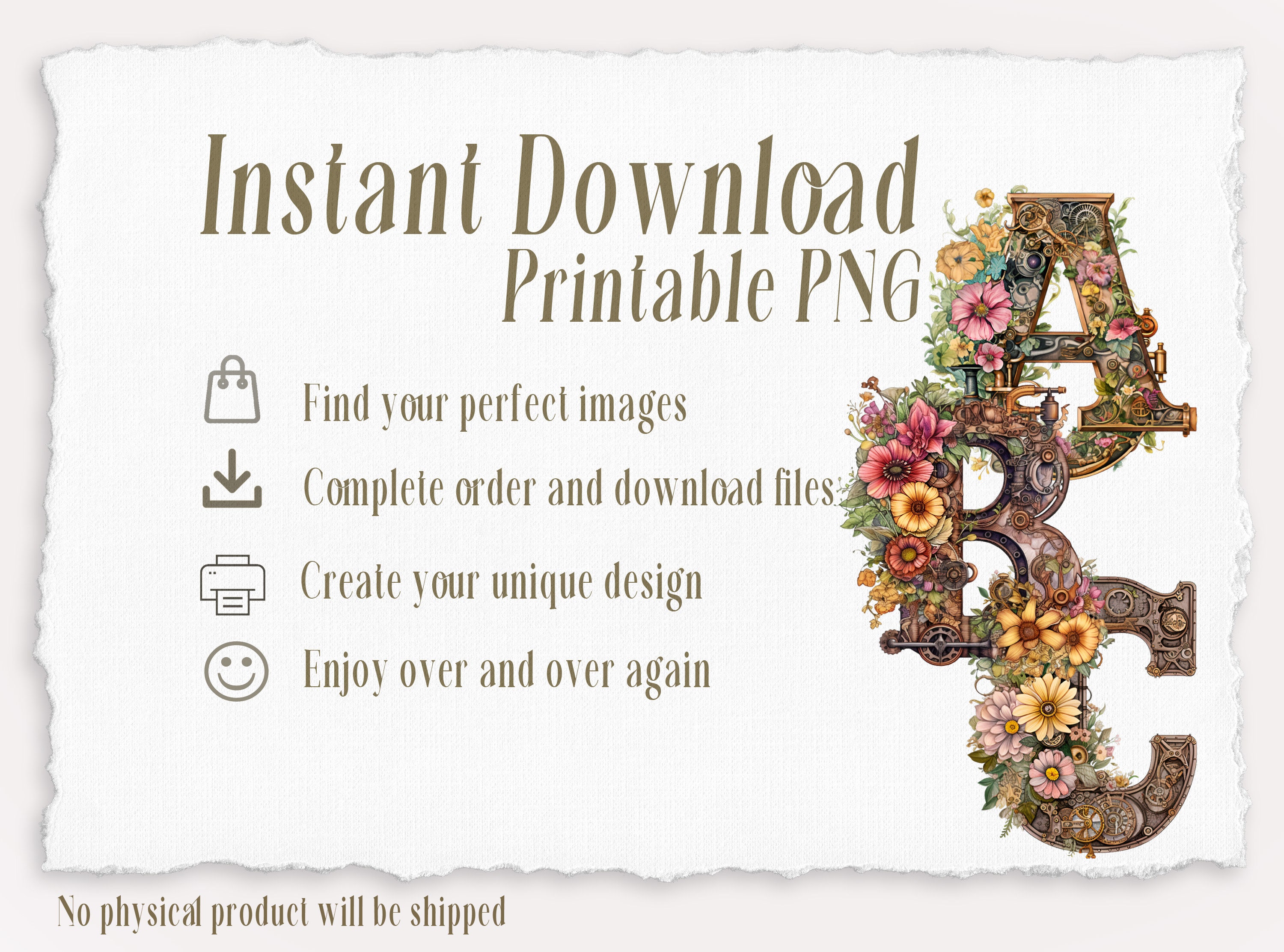 Steampunk Floral Alphabet Clip Art Full Set of ABC Pngs - Etsy