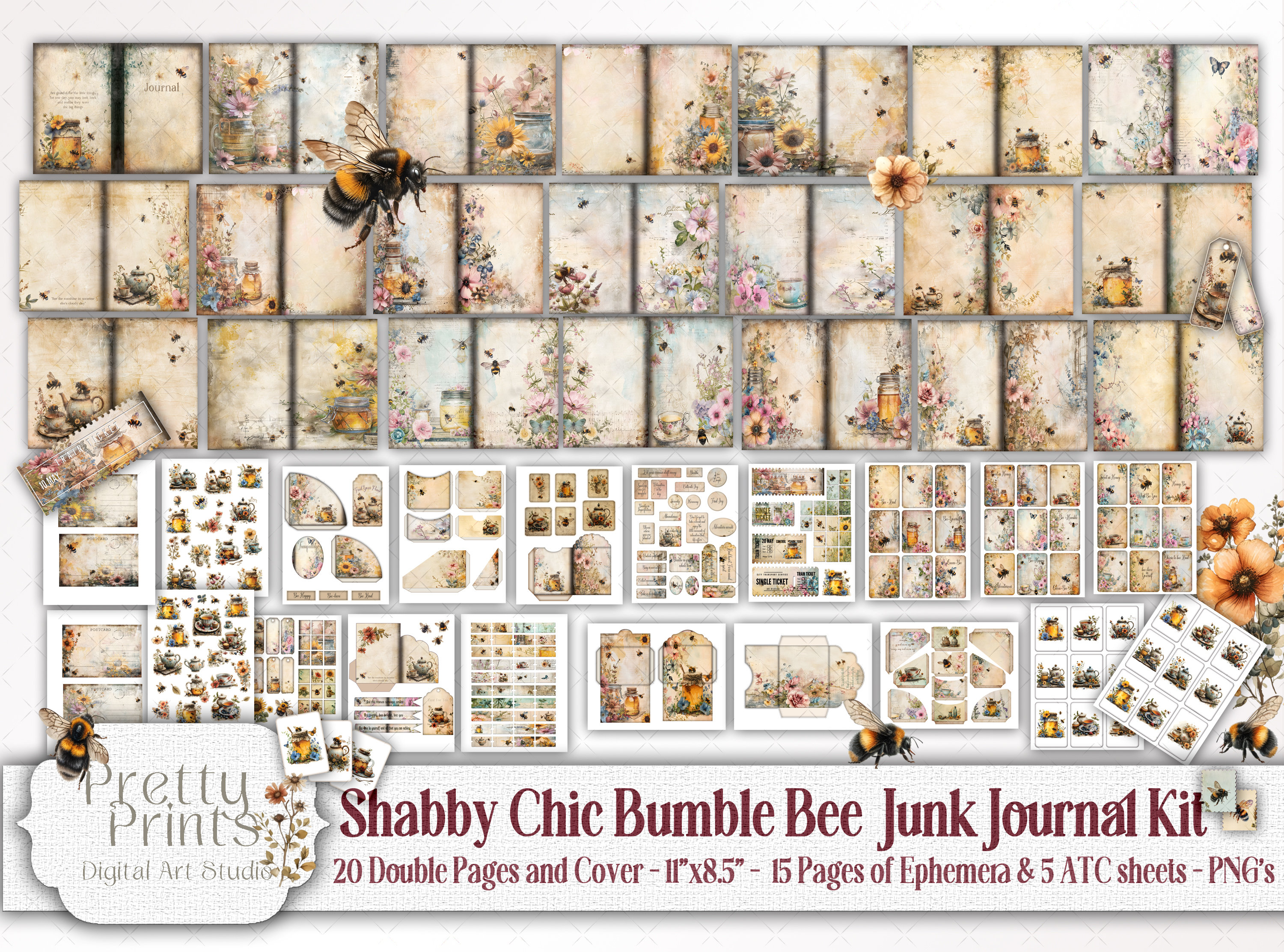 Bumble Bee Secret Garden Floral Junk Journal Pack, Craft Supplies ...