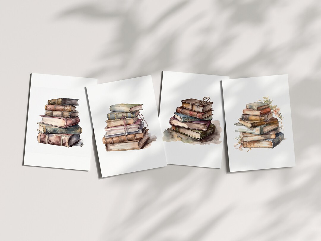 Shabby Chic Book Clip Art: Vintage Bookstack PNG Images (digital ...