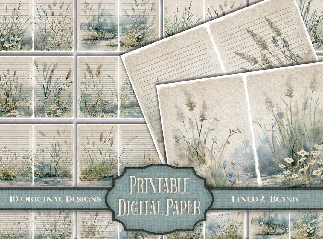 Vintage Grasses Junk Journal Paper: Shabby Chic Ephemera (digital ...