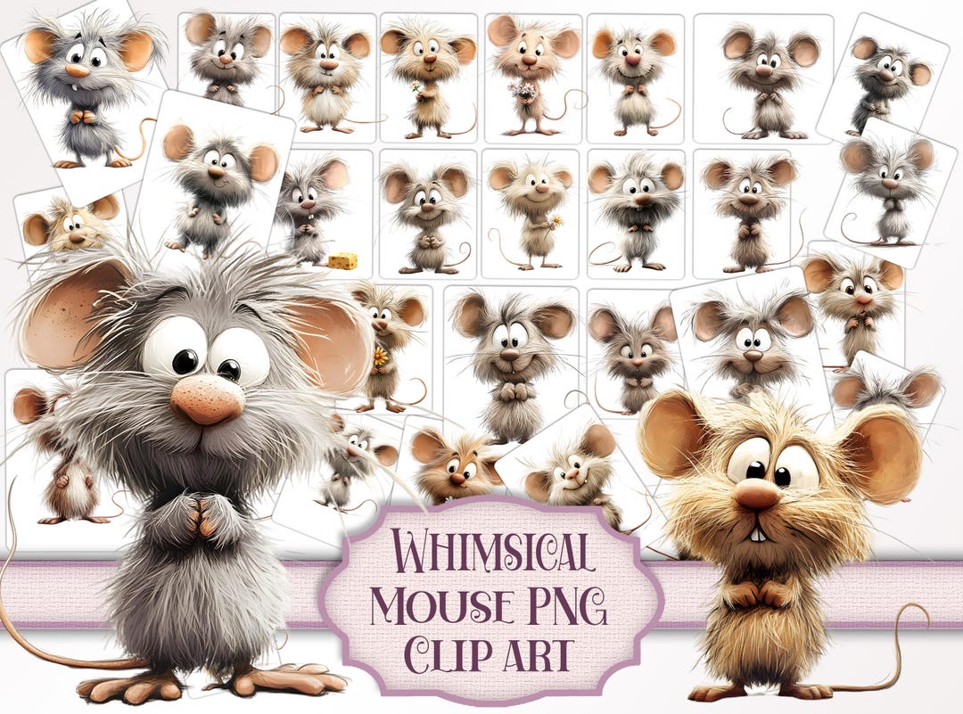 Whimsical Mouse PNG Clipart Set – 43 Cute Mice Graphics for Junk ...