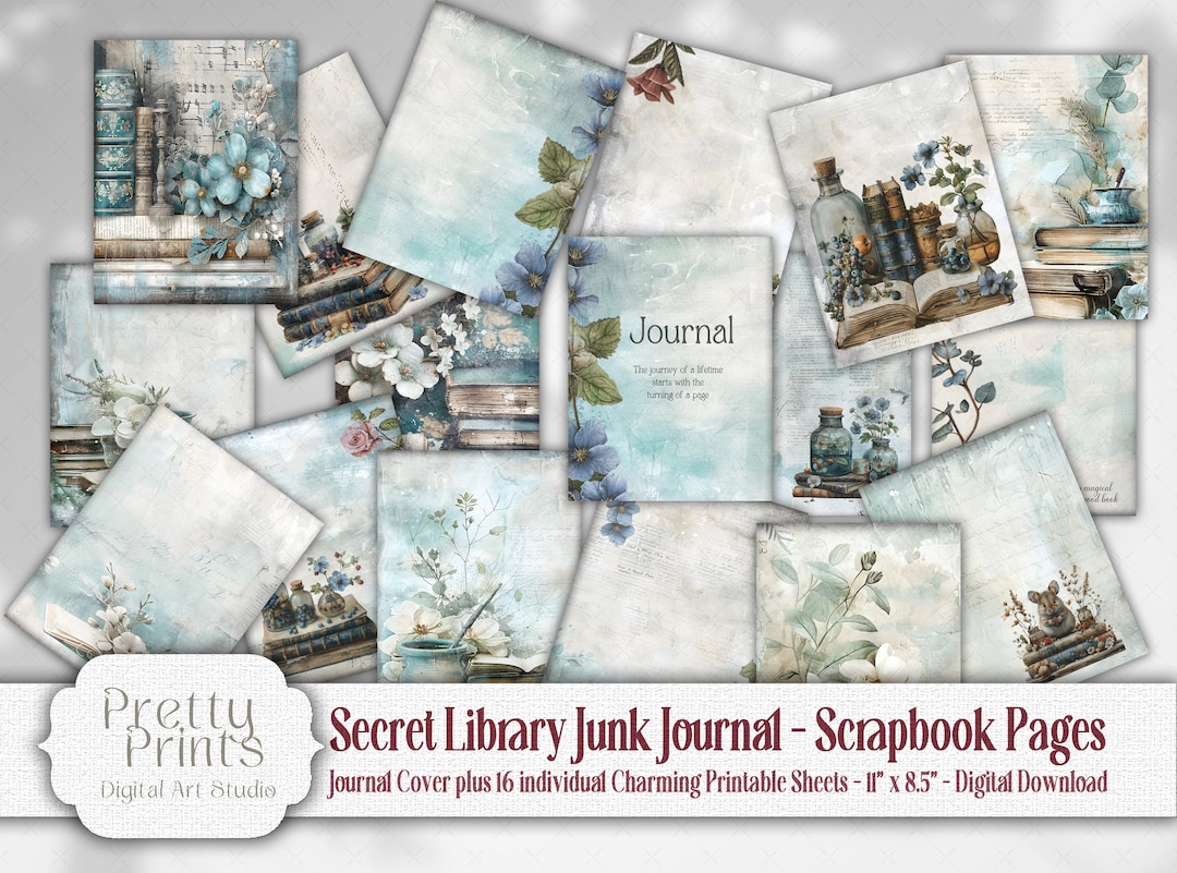 Vintage Library Old Books Scrapbook - Junk Journal Digital Paper- 17 ...