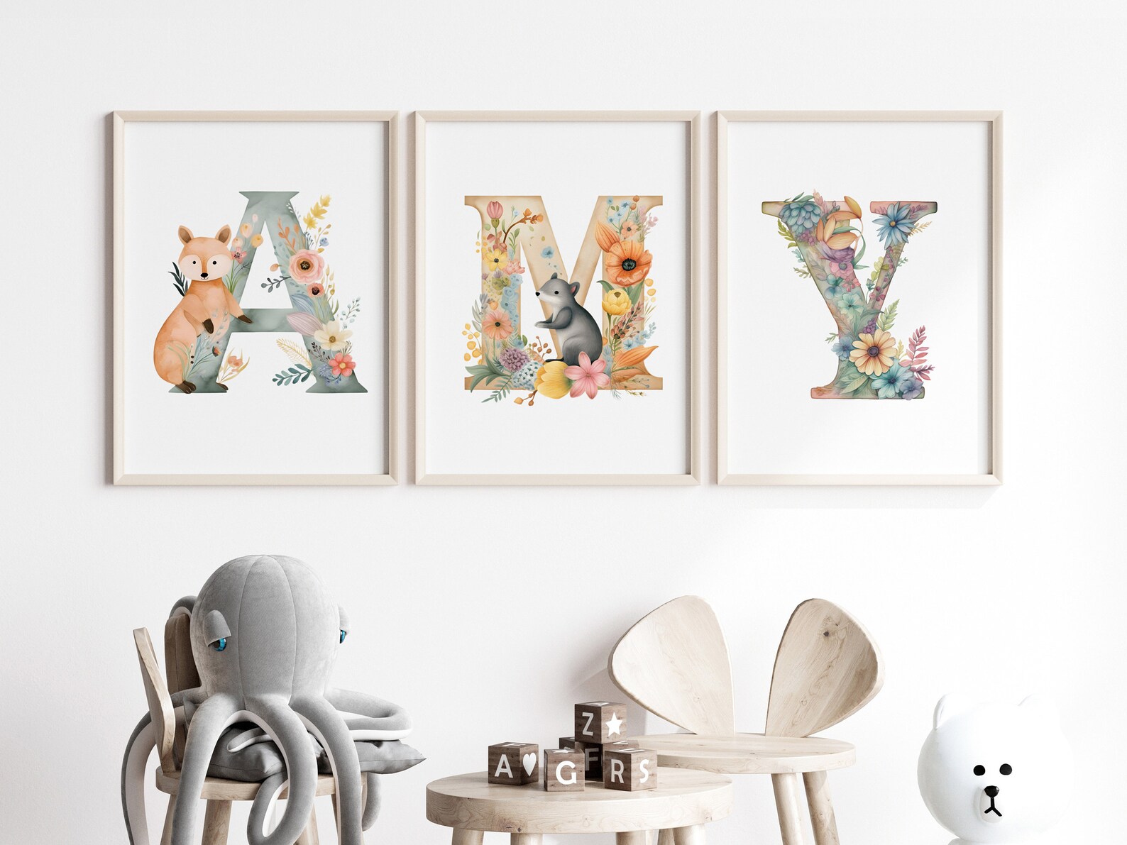 Woodland Friends Alphabet Floral Nursery ABC Prints, Download 26 ...