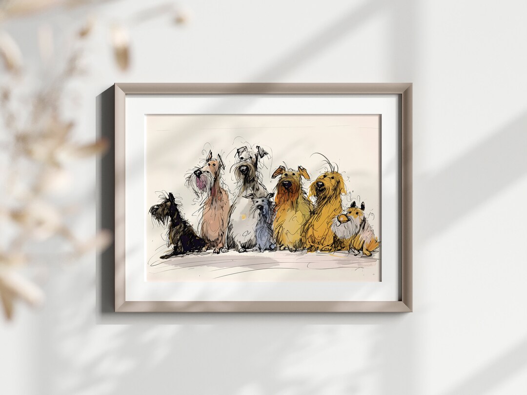 Adorable Shaggy Mutts Watercolor Illustration Man's Best Friend Printable Poster Home Decor Fun ...