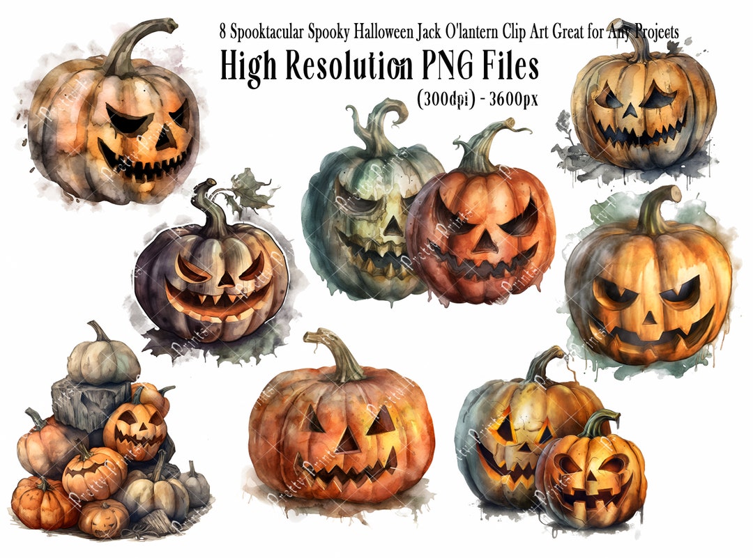 Ghoulish Halloween Jack-o-lantern Pumpkin Clip Art- Frighfully Large ...