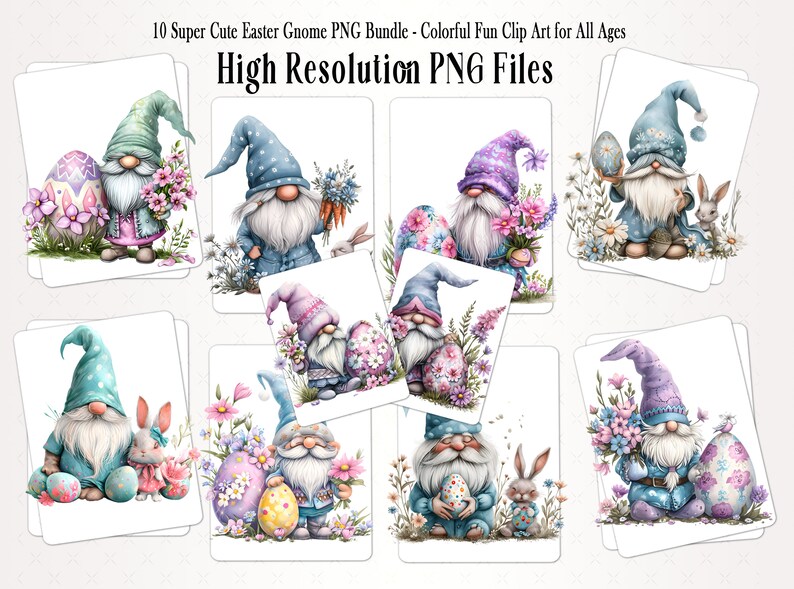 10 Colorful Easter Gnome PNG Clip Art Bundle, Instant Digital Download ...