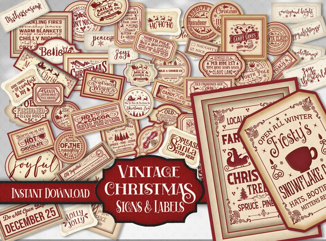 Vintage Christmas Fussy Cut, Ephemera Stickers, Junk Journal Signs ...
